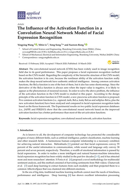 Pdf The Influence Of The Activation Function In A Convolution Neural Network Model Of Facial
