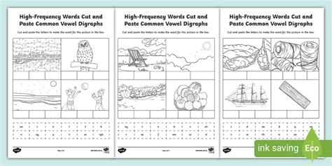 Hfw Cut And Paste Worksheets Common Vowel Digraphs Twinkl