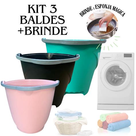 Kit Balde Baldes De Plastico Com Alça 8 Litros Esponja Magica Tira