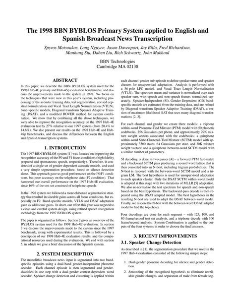 Pdf The 1998 Bbn Byblos Primary System Applied To English And Spanish Broadcast News Transcription