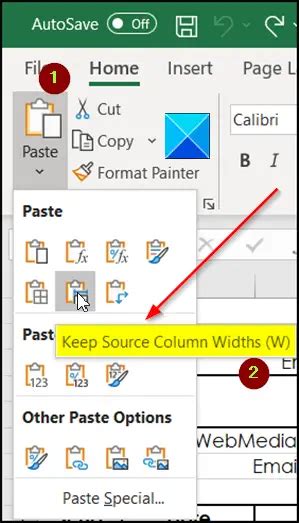 Copy Column Width From Source To Another Spreadsheet In Excel