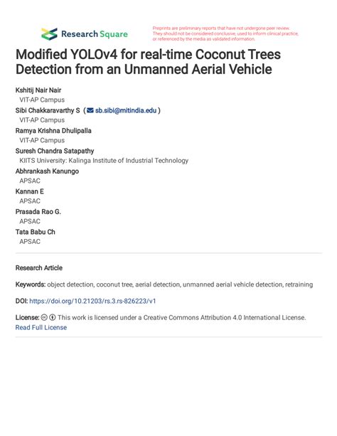 Pdf Modified Yolov4 For Real Time Coconut Trees Detection From An Unmanned Aerial Vehicle
