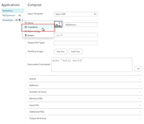 unpublish a global application definition