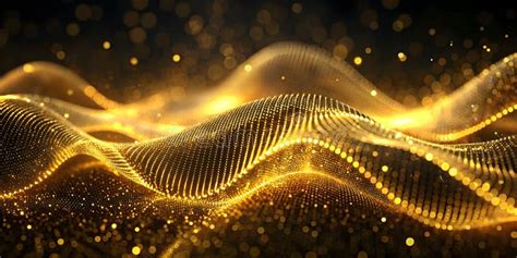 Gold Digital Wave Particles Forming Abstract Futuristic Pattern Stock