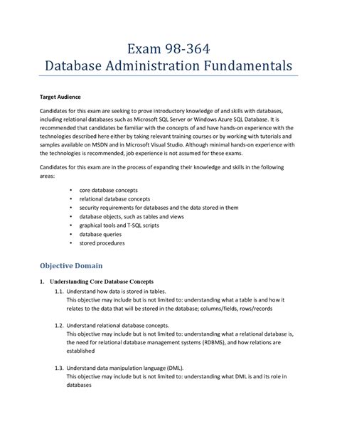 Exam 98 ‐364 Database Administration Fundamentals Lecture Notes Database Management Systems
