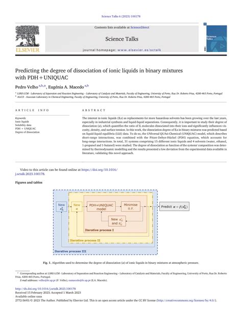 Pdf Predicting The Degree Of Dissociation Of Ionic Liquids In Binary Mixtures With Pdhuniquac