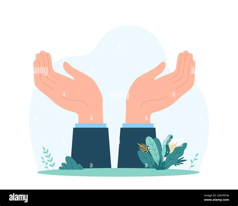 Two Raised Hands In A Supportive Gesture Surrounded By Small Plants Representing Assistance And