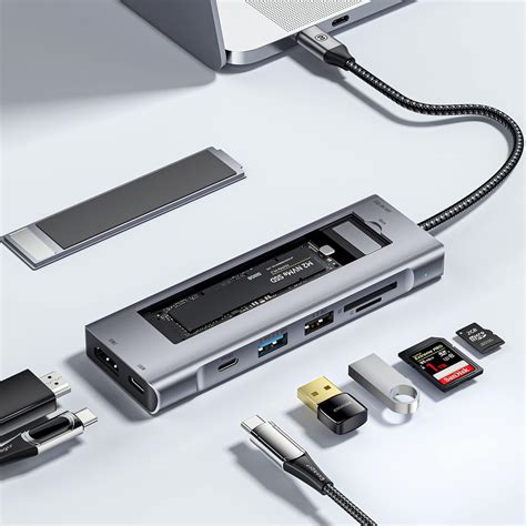 8 In 1 Usb C Hub Mit M 2 Nvme Ssd Gehäuse 10 Gbit S Essager Dockingstation Mit 4k Hdmi 1 4 Usb