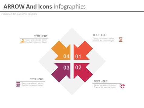 Four Arrows And Icons Infographics Flat Powerpoint Design PowerPoint Slide Clipart Example