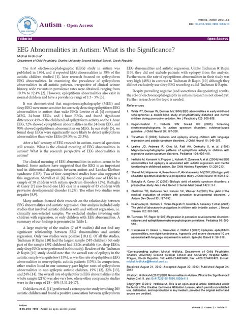 Autism Eeg Abnormalities In Autism What Is The Significance Pdf Autism Spectrum Autism