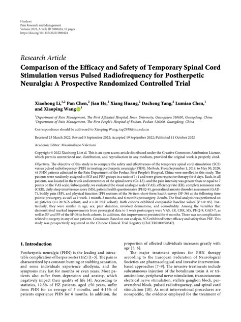 Pdf Comparison Of The Efficacy And Safety Of Temporary Spinal Cord Stimulation Versus Pulsed