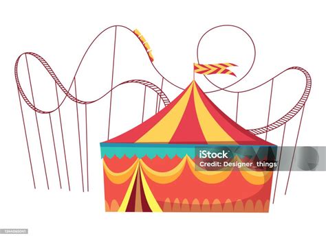 롤러 코스터 놀이 놀이기구와 둥근 서커스 텐트놀이 공원 명소 흰색 배경의 벡터 그림 Film Festival에 대한 스톡 벡터 아트 및 기타 이미지 Film