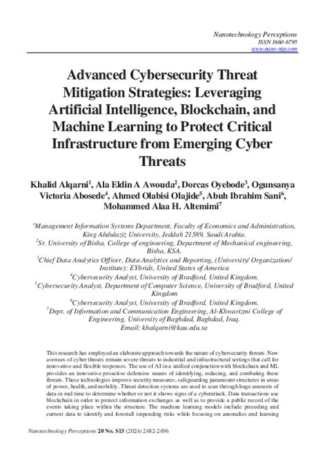 Pdf Advanced Cybersecurity Threat Mitigation Strategies Leveraging Artificial Intelligence