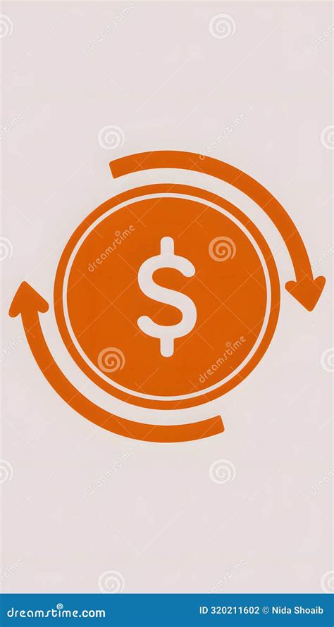 Circular Orange Icon With Dollar Sign Clockwise And Counterclockwise Arrows On White Background