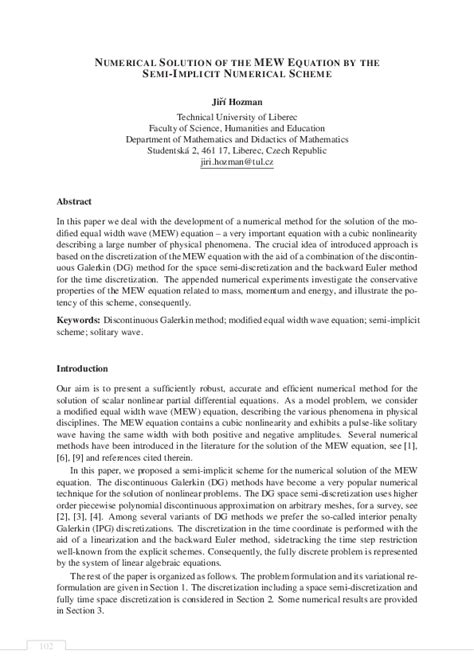 pdf numerical solution of the mew equation by the semi implicit