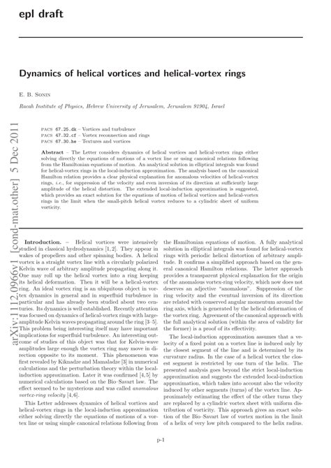 Pdf Dynamics Of Helical Vortices And Helical Vortex Rings
