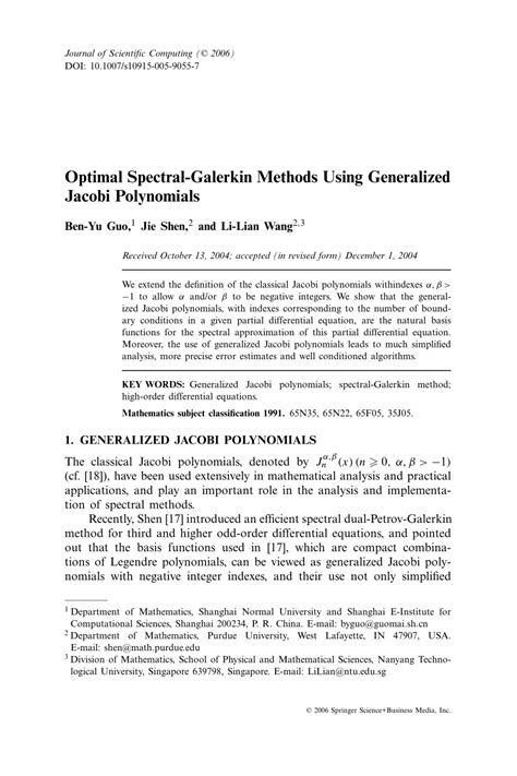 Pdf Optimal Spectral Galerkin Methods Using Generalized Jacobi