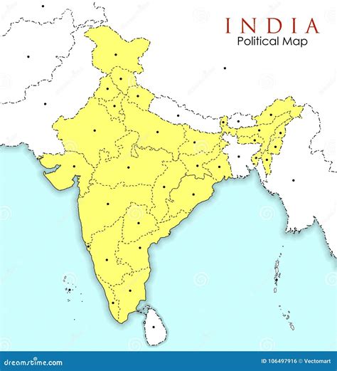 Detailed Map Of India Asia With All States And Country Boundary Vector