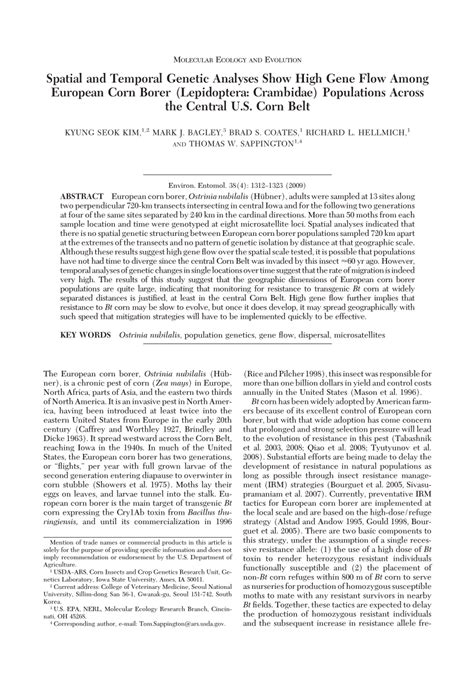 Pdf Spatial And Temporal Genetic Analyses Show High Gene Flow Among European Corn Borer