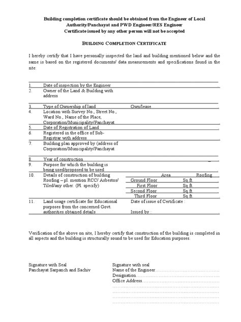 Downloads Building Completion Certificate Format Pdf