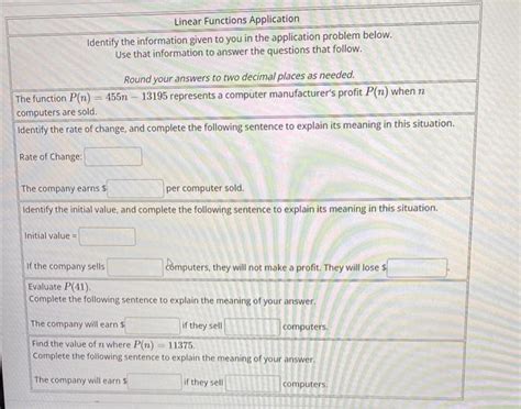 Solved Linear Functions Application Identify The Information Chegg