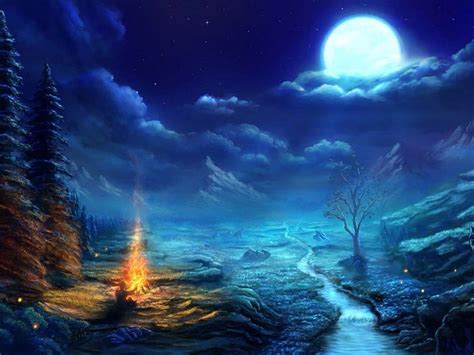Fire At Night Moon