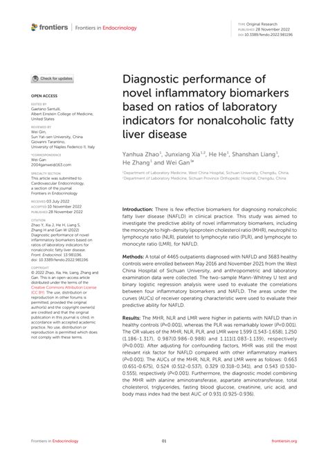 Pdf Diagnostic Performance Of Novel Inflammatory Biomarkers Based On Ratios Of Laboratory