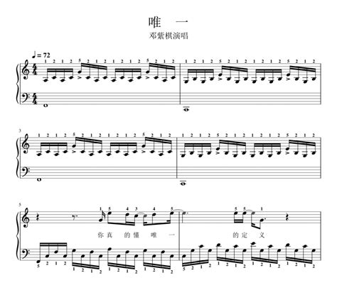 唯一钢琴谱 邓紫棋《唯一》五线谱 钢琴谱 318曲谱