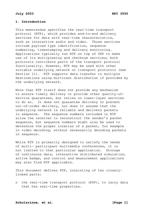 Rtp Protocol Rfc 3550 Hardcover Edition Physical Files Printing