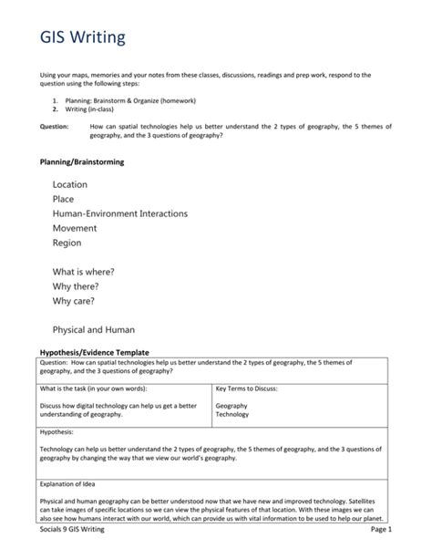 Geography Hypothesis Evidence Template 2015