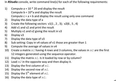Solved In RStudio Console Write Command Line S For Each Of Chegg