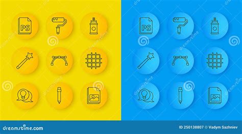 Set Line Light Bulb With Concept Of Idea Magic Wand Bezier Curve Picture Landscape Grid