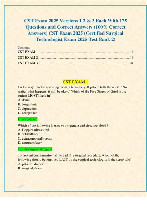 Cst Exam 2025 Versions 1 2 And 3 Each With 175 Questions And Correct Answers 100 Correct Answers