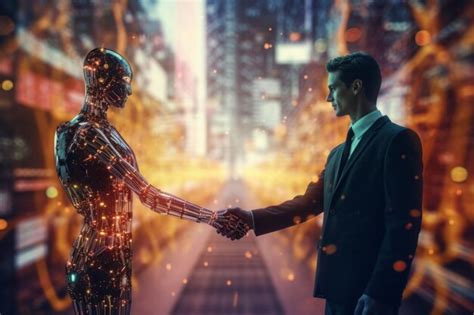 premium photo person shaking hands with robot representing concept of