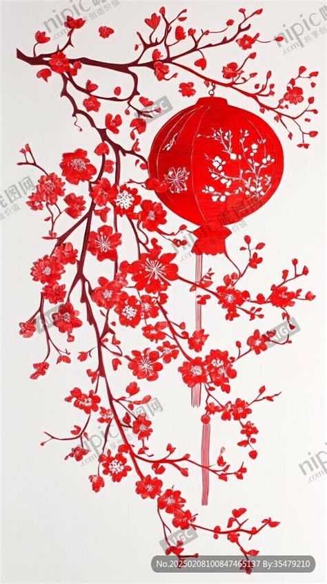 Ai创作图梅花剪纸 剪纸梅花 花枝剪纸 桃花剪纸 梅山剪纸 梅花喜鹊剪纸 工笔手绘红墙梅花 灯笼梅花背景图 喜鹊红色剪纸灯笼 手绘红底梅花 梅花墙绘 灯笼剪纸 剪纸花鸟 元宵节剪纸 手绘灯笼树