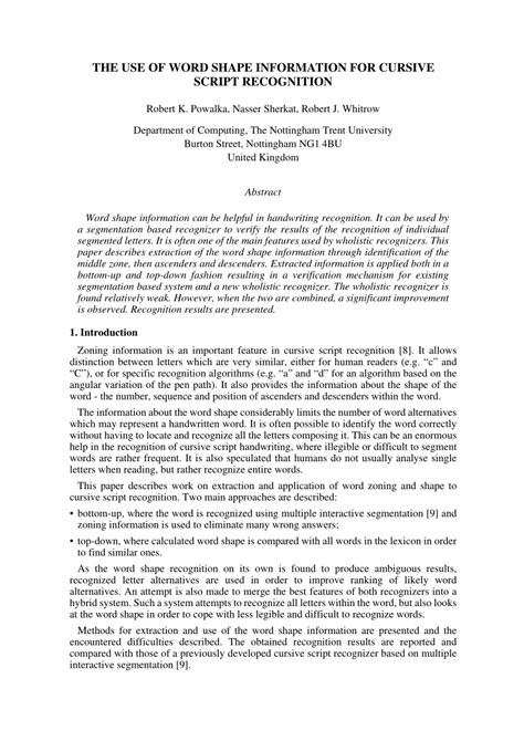 Pdf The Use Of Word Shape Information For Cursive Script Recognition