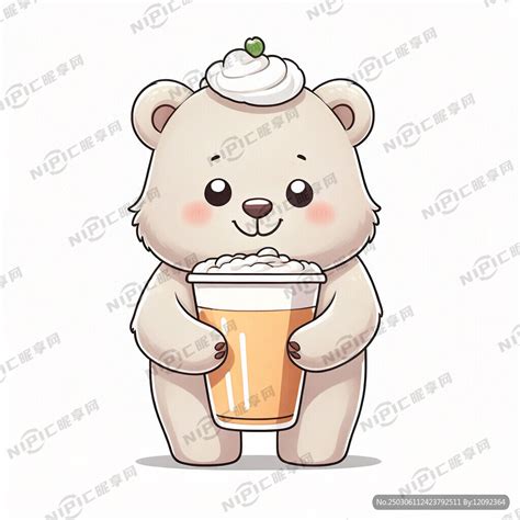 Ai创作图生成一个卡通熊 抱着奶茶杯 熊可爱一点 卡通简笔画 类似蜜雪冰城 白色的熊 可爱一点 用于标识 昵图网