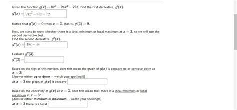 Solved Given The Function G X 8x3 24x2 72x ﻿find The First