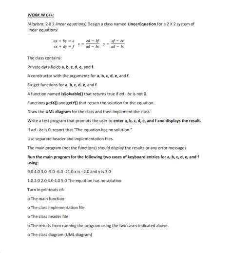 Solved WORK IN C Algebra Linear Equations Design A Chegg