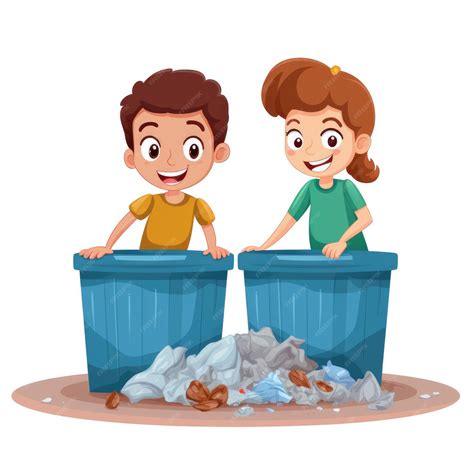 Dos Niños Limpiando La Ilustración De Dibujos Animados De Basura Imagen