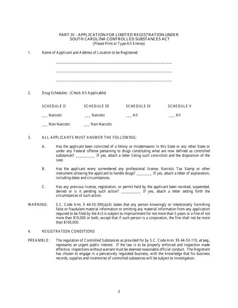 South Carolina Application For Limited Registration Under South