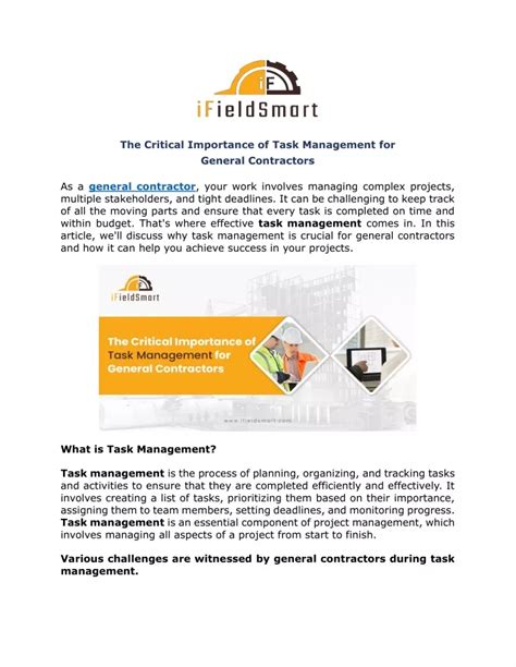 Ppt The Critical Importance Of Task Management For General Contractors Powerpoint Presentation