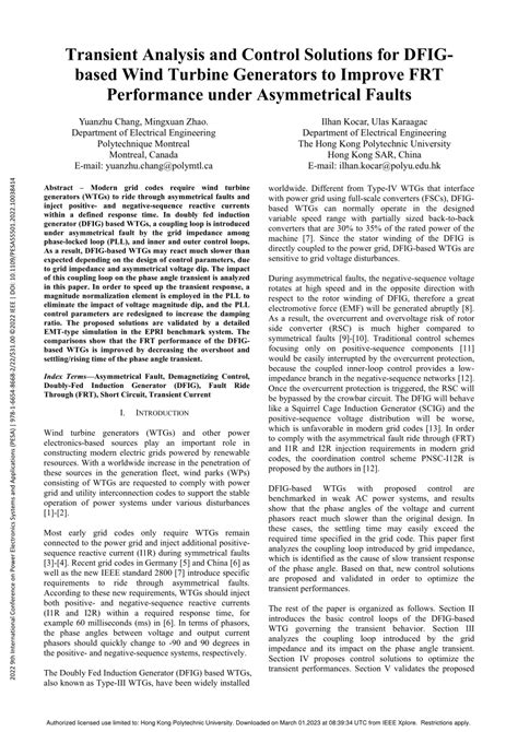 Pdf Transient Analysis And Control Solutions For Dfig Based Wind
