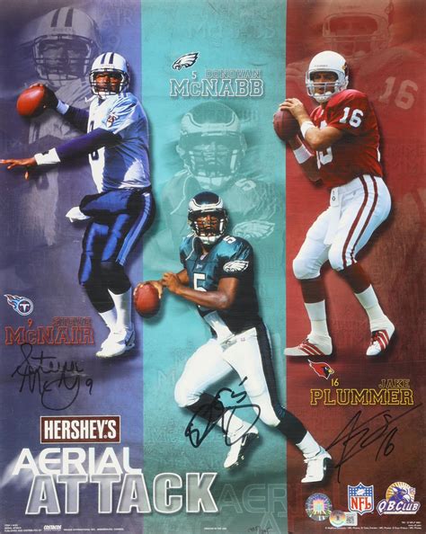 Steve Mcnair Jake Plummer And Donovan Mcnabb Signed Hersheys Aerial Attack 16x20 Photo