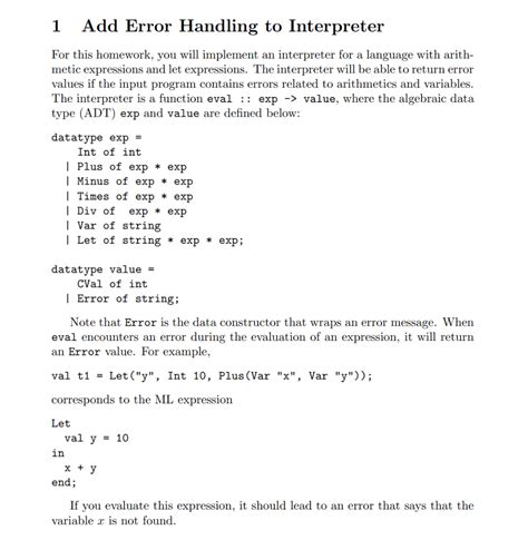 Add Error Handling To Interpreter For This Chegg