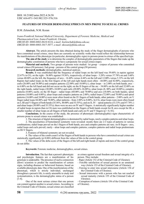 Pdf Features Of Finger Dermatoglyphics In Men Prone To Sexual Crimes
