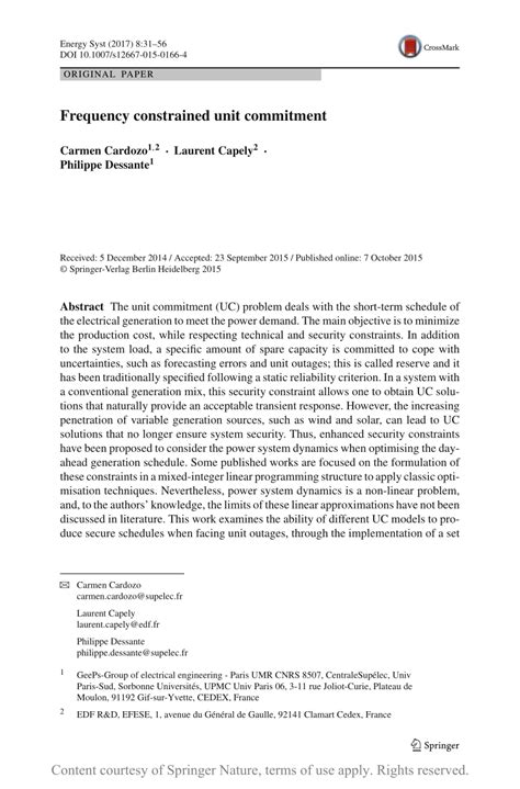 Frequency Constrained Unit Commitment Request Pdf