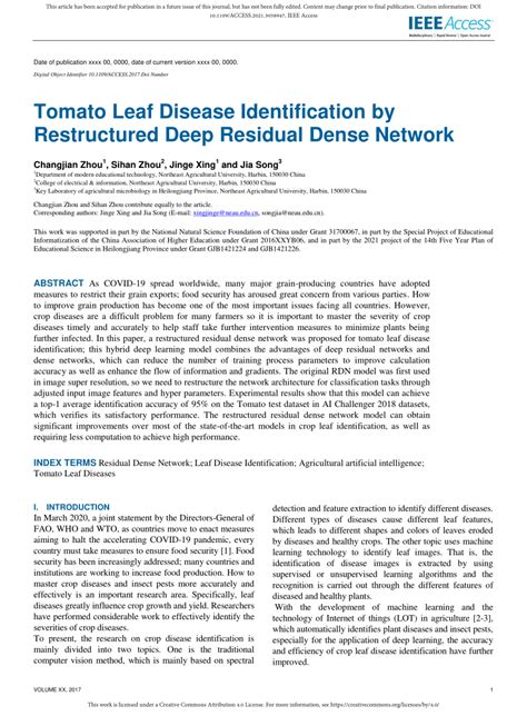 Pdf Tomato Leaf Disease Identification By Restructured Deep Residual