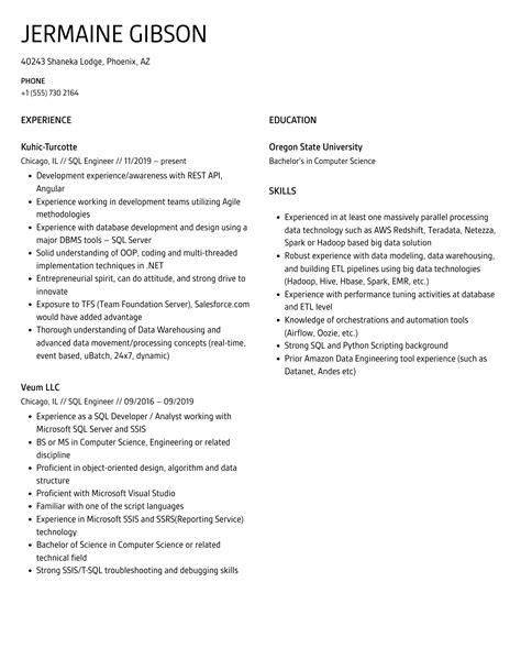 SQL Engineer Resume Samples Velvet Jobs