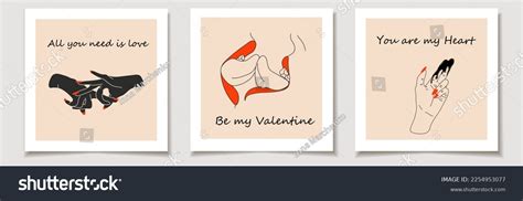 Set Valentines Day Cards Set Three Stock Vector Royalty Free
